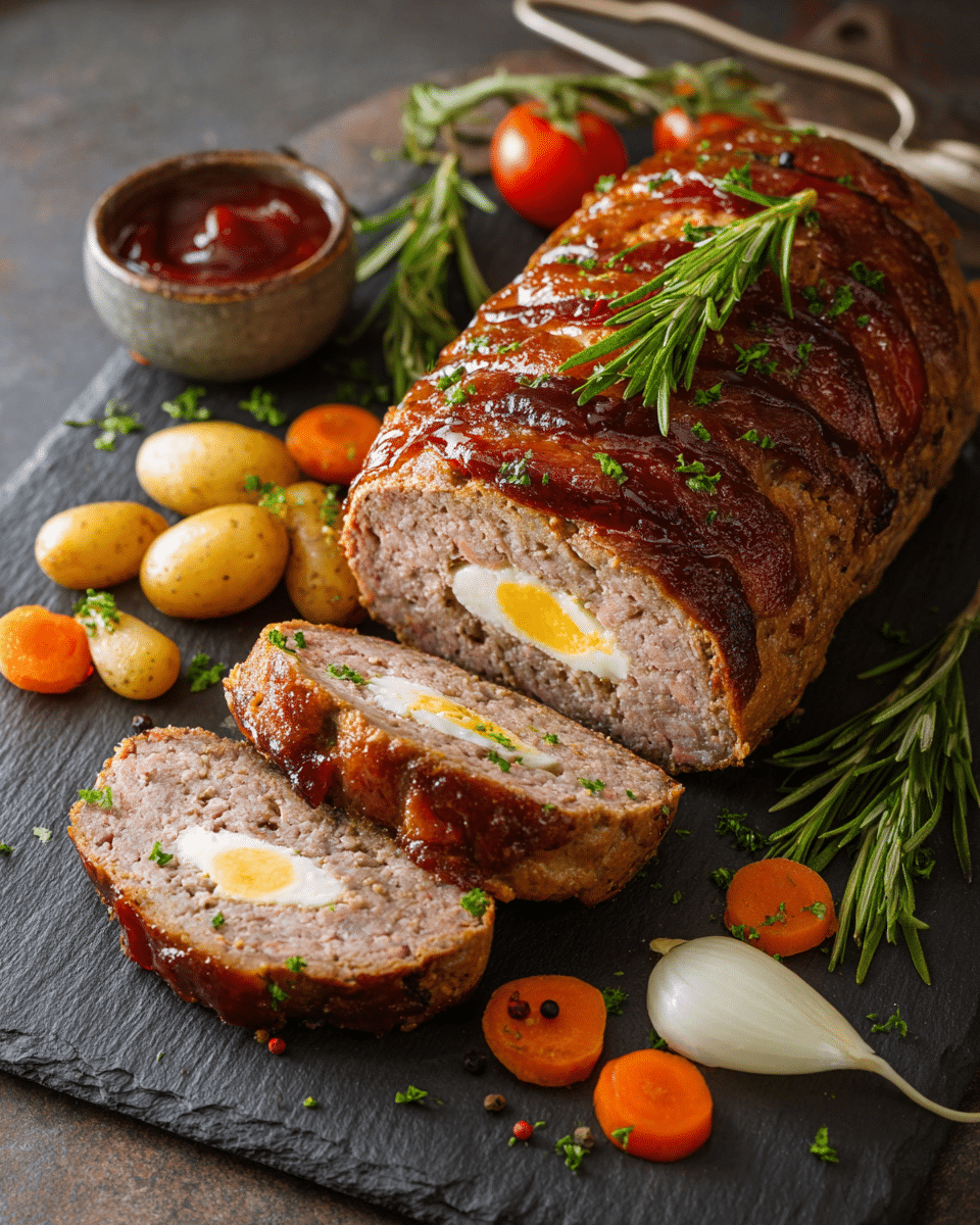 Saftiger Hackbraten mit Ei im Herzen – Ein herzhaftes Meisterwerk der ...