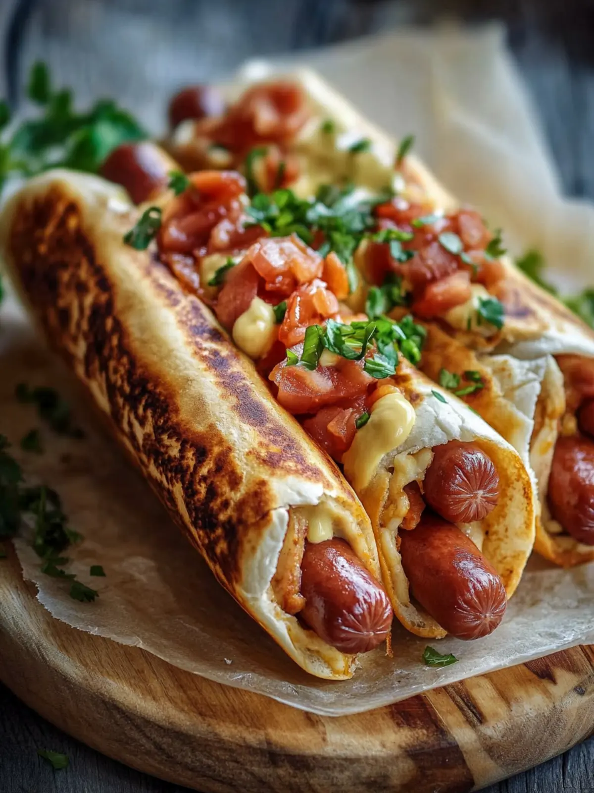 Leckere Gebackene Hot Dogs in Tortilla-Teig für schnelle Snacks